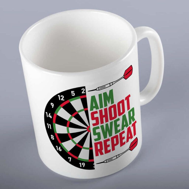 Aim Shoot Swear Repeat Darts Mug.